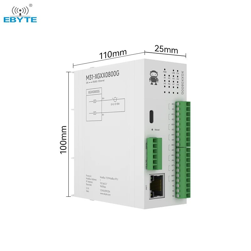 Ebyte M31-XGXX0800G 8AI differential voltagehost Support Modbus TCP/RTU RJ45/RS485 Distributed ...