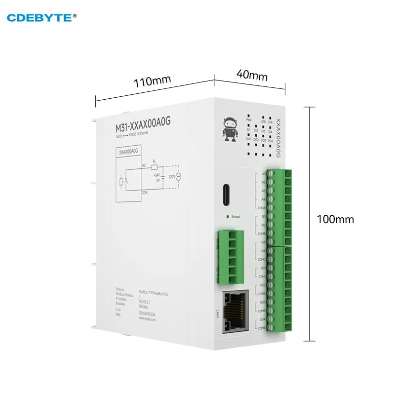 EBYTE M31-XXAX00A0G 16DO Analog Switch Acquisition RS485 RJ45 Distributed Remote IO Module Host ...