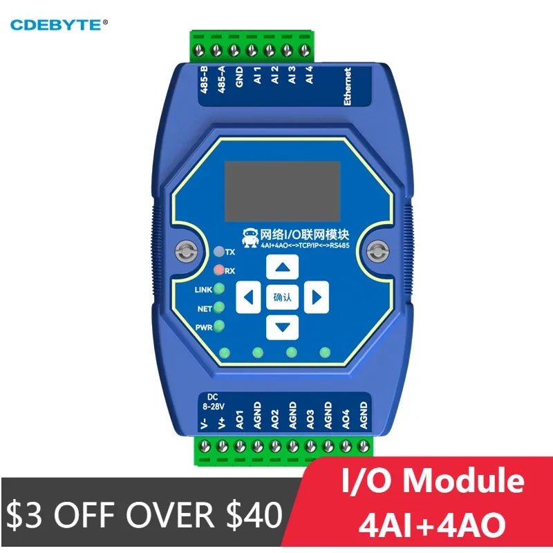 EBYTE ME31-XAXA0404 I/O Networking Module 4AI+4AO 0-20mA/4-20mA RJ45 RS485 DC 8-28V Modbus TCP ...