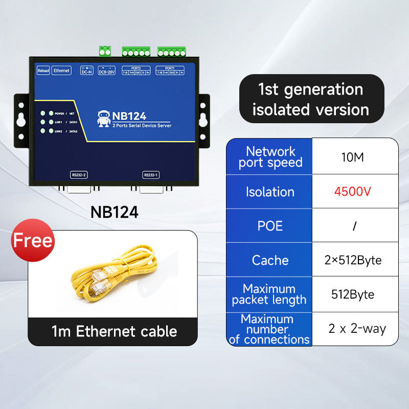 2-Channel Serial Server RS232/422/485 Modbus Gateway CDEBYTE NB124E ...