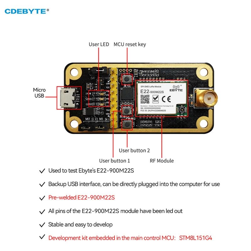 Test Board E22-900MBL-01 E22-900M22S LoRa Development Evaluation Kit ...